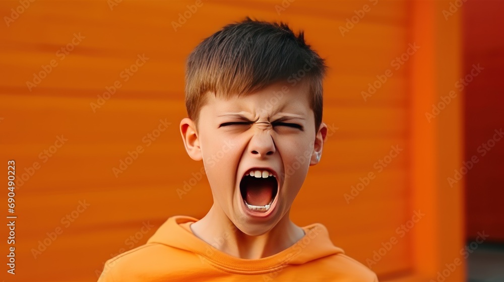 Angry irritated boy. Full of rage. Emotional portrait of an upset ...