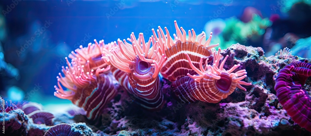 Deep-sea coral polyps in a marine environment. Magnificent creatures in ...