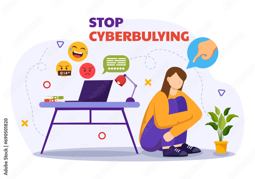Vetor de Stop Cyberbullying Vector Illustration of Haters Online with ...