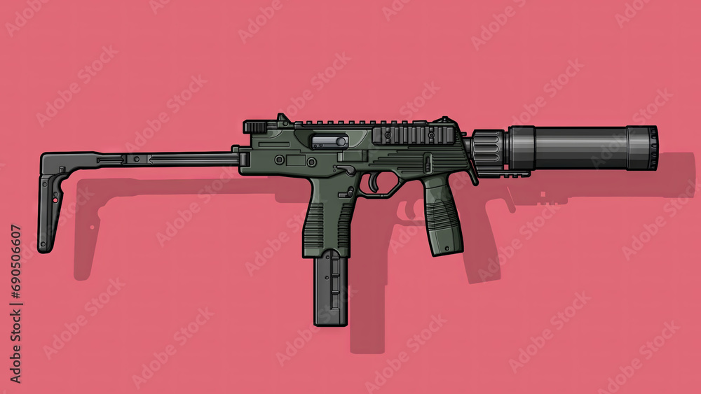 Black TP-9 MP9 submachine gun on a pink background. Weapons, military ...