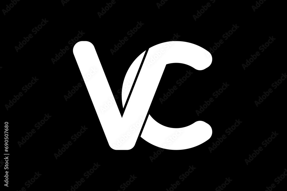 This is a VC letter logo with white and black background, suitable for ...