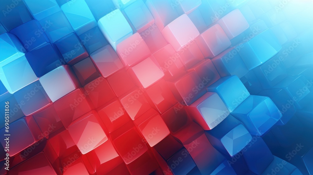 a red, white and blue abstract background with squares and rectangles ...