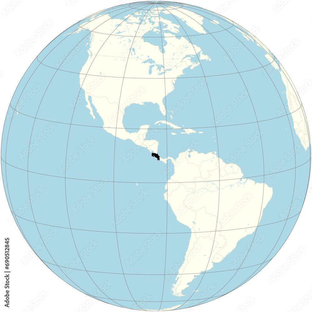 Costa Rica is positioned at the center of the orthographic projection ...