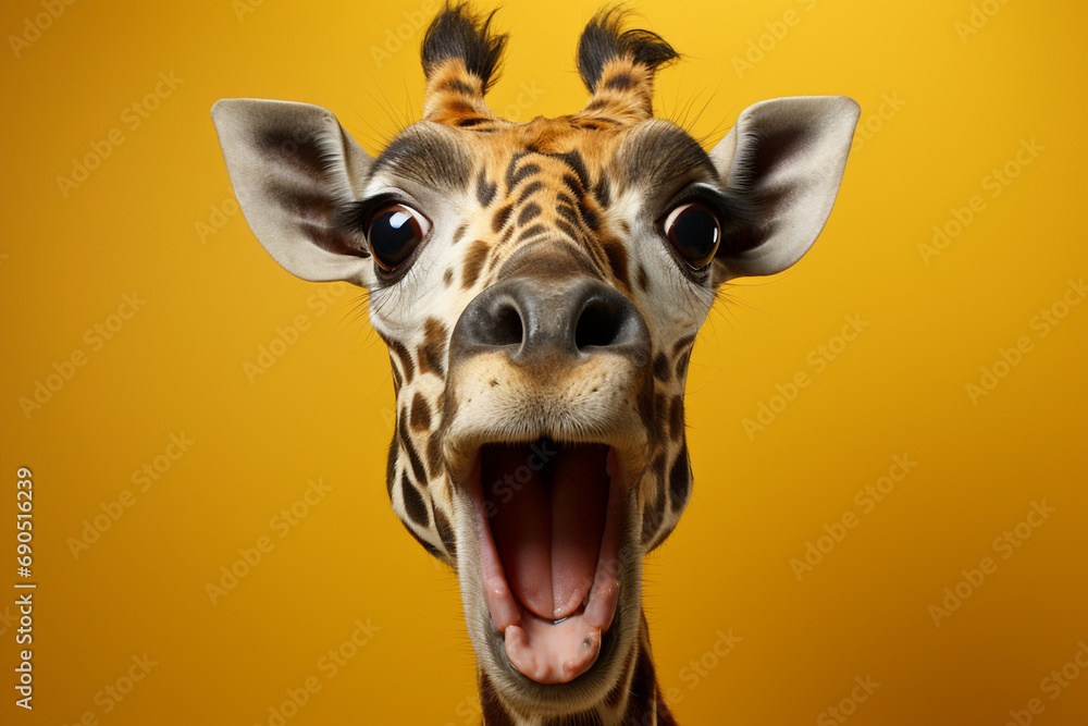Portrait Banner for Website of surprised amazed giraffe pet with a ...