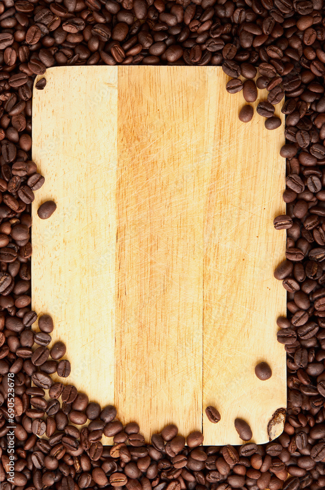 Top view of roasted coffee beans texture background on flat lay in ...