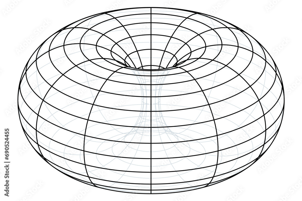 Wire-frame of a ring torus, or also donut or doughnut. Geometrical ...