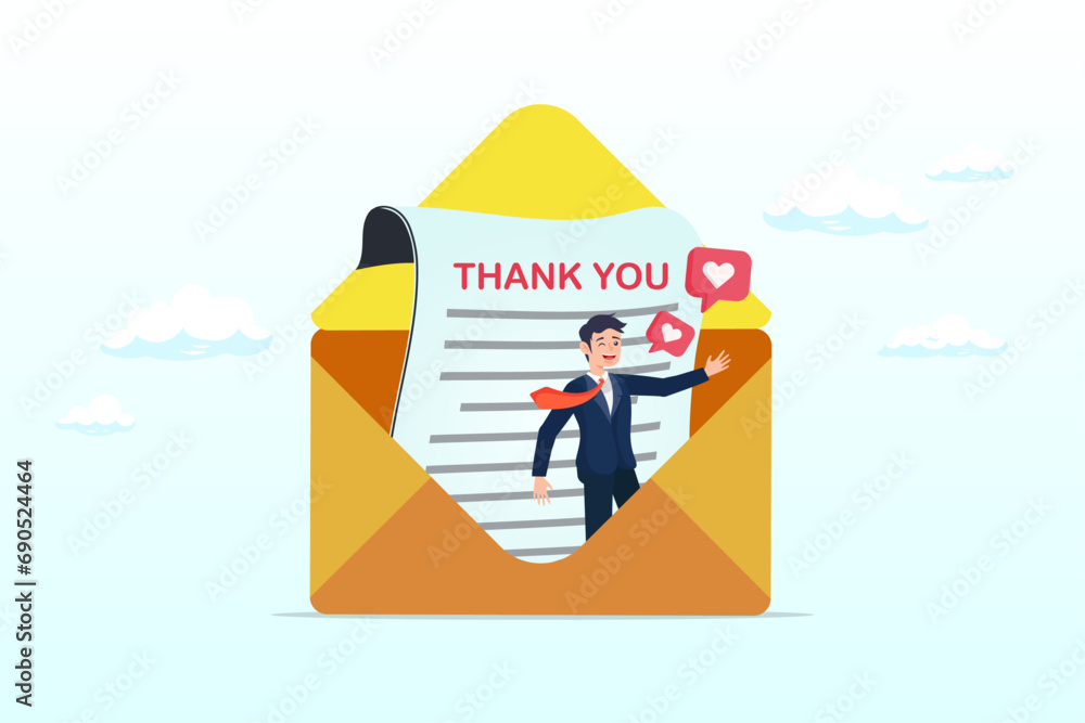 Businessman saying thank you on thanks message envelope, thank you ...