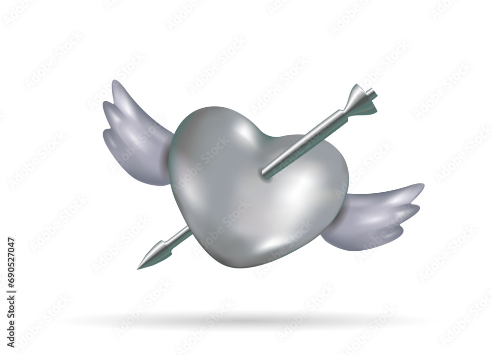 3D metal hearts highlighted on a white background. Chrome hearts with ...