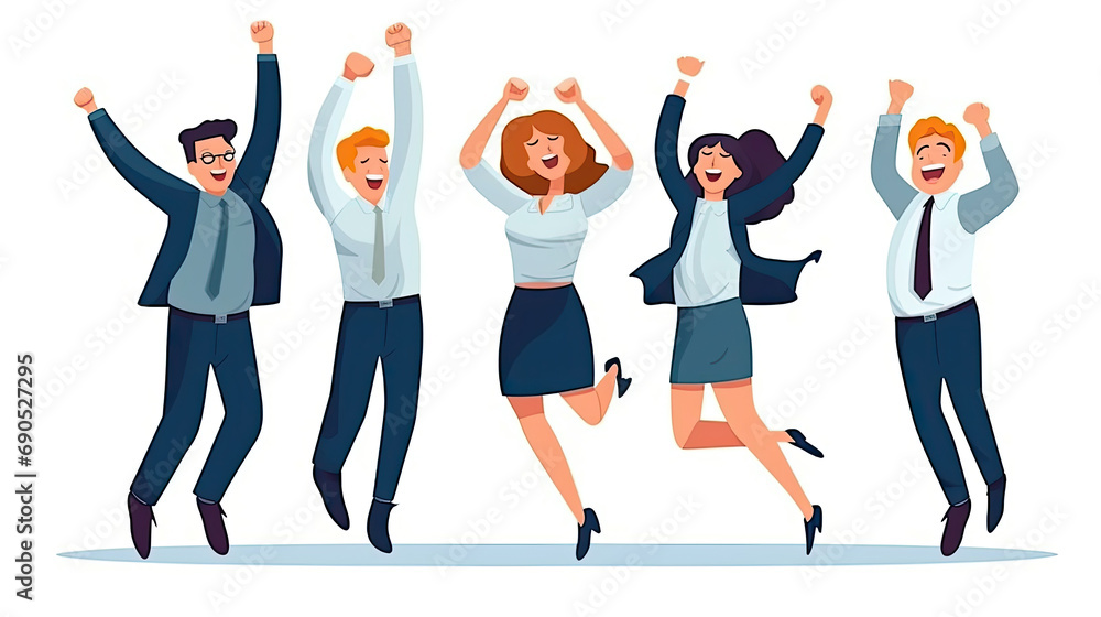 Happy smiling people jumping at work winning party Flat vector ...