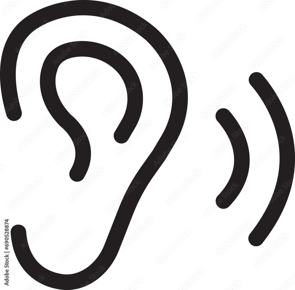 Ear vector icon, hearing symbol. Human ear listening icon in outline ...