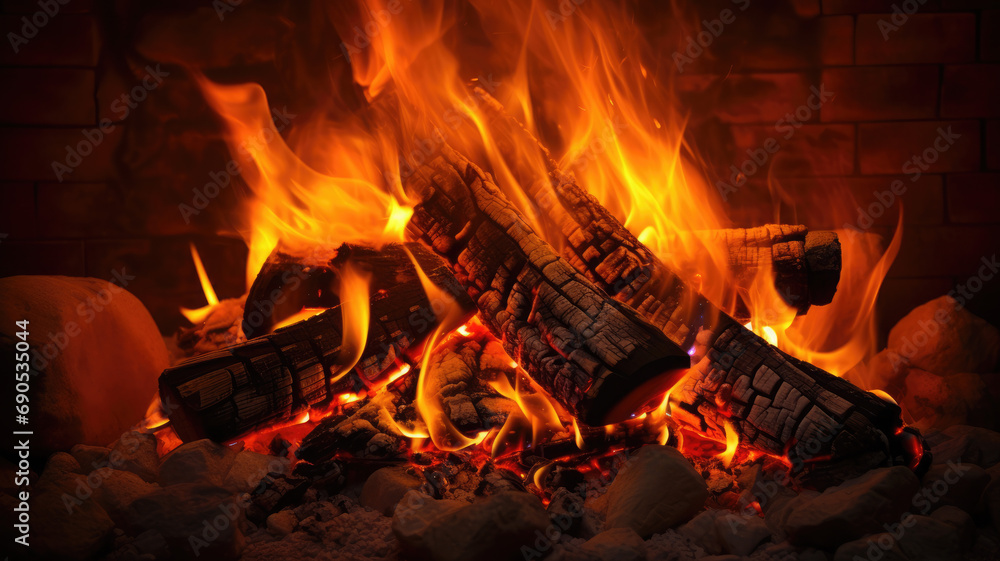 HD Images of a Roaring Fire in a Fireplace Stock Photo | Adobe Stock