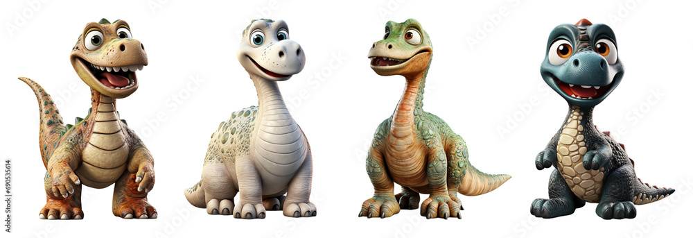 collection of 3d cartoon characters Brontosaurus and t-rex dinosaurs ...