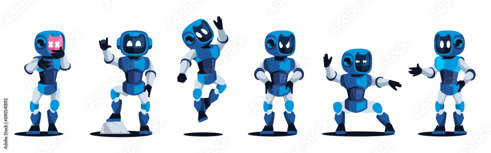 Cartoon cute bot. Mechanical robot with expression, service mascot with ...