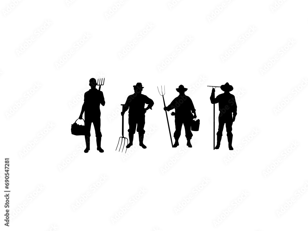 Farmer silhouettes vector. Vector silhouette of farmer with pitchfork ...