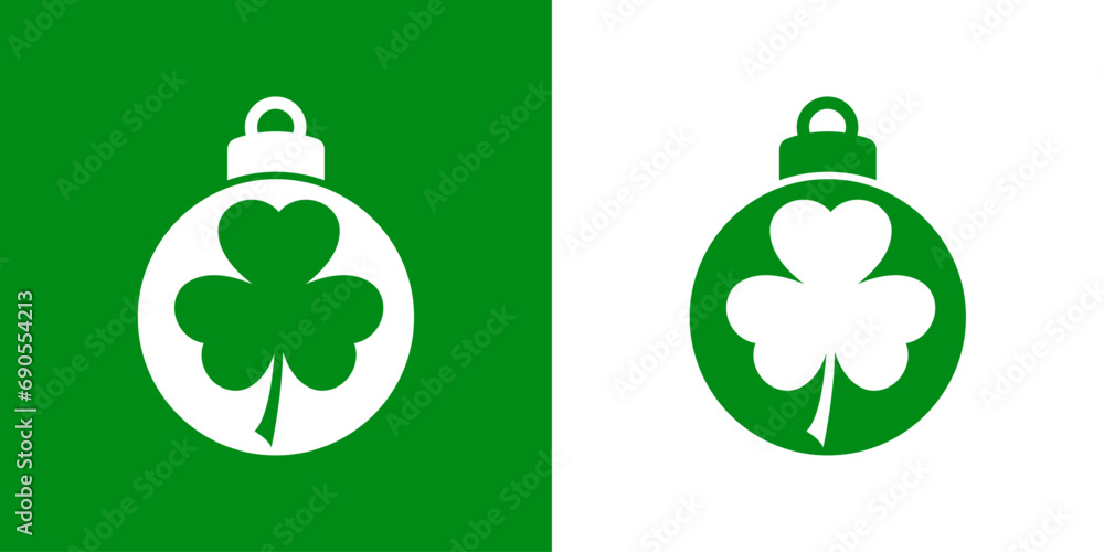 Logo con silueta de bola de navidad con trébol de 3 hojas para su uso ...