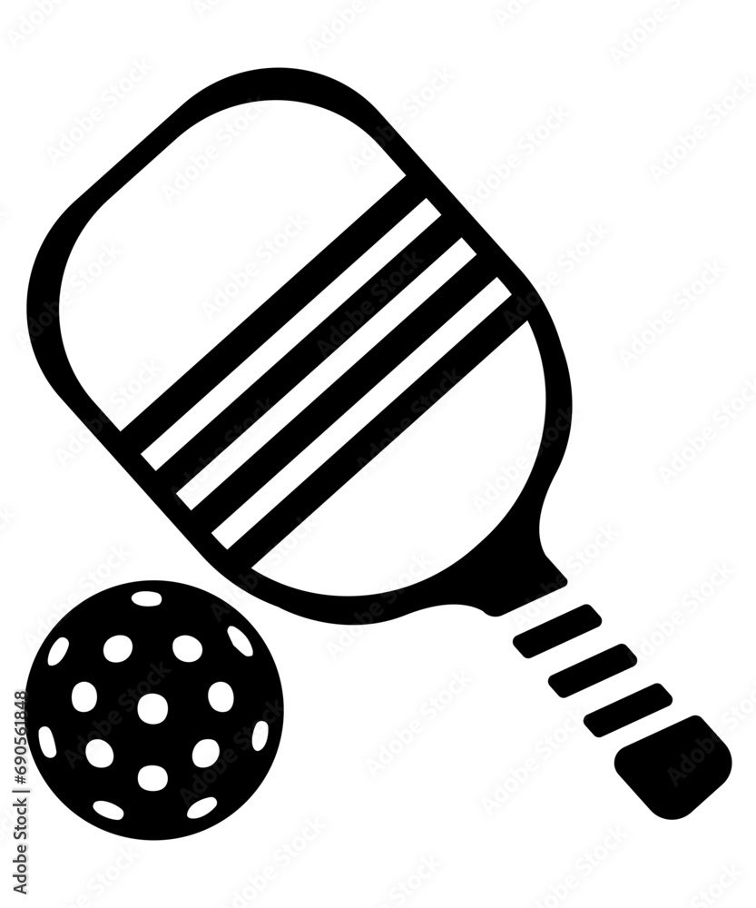 Vetor de Pickleball and Pickle Ball Bat Symbol silhouette, Paddel ...