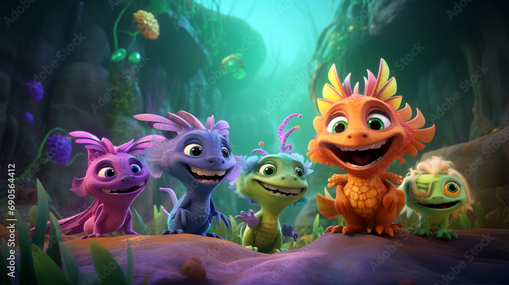 A whimsical scene of a funny cartoon dragon in a New Year's parade. The ...