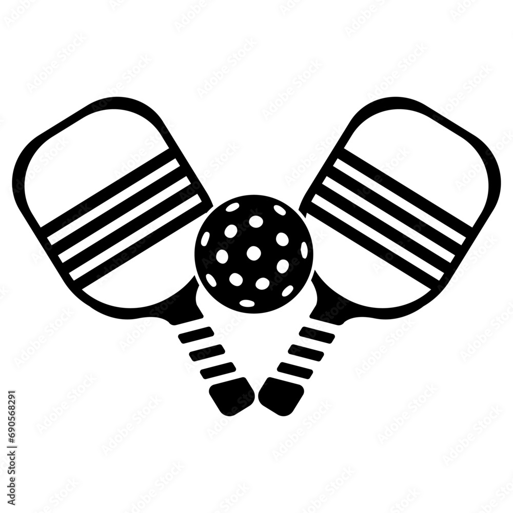 Pickleball and Pickle Ball Bat Symbol Icon, Paddels, balls on Vector ...