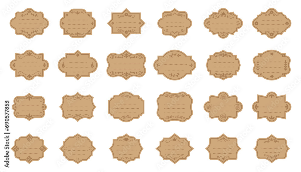 Retro cardboard flat frame. Elegant blank stickers template for text ...