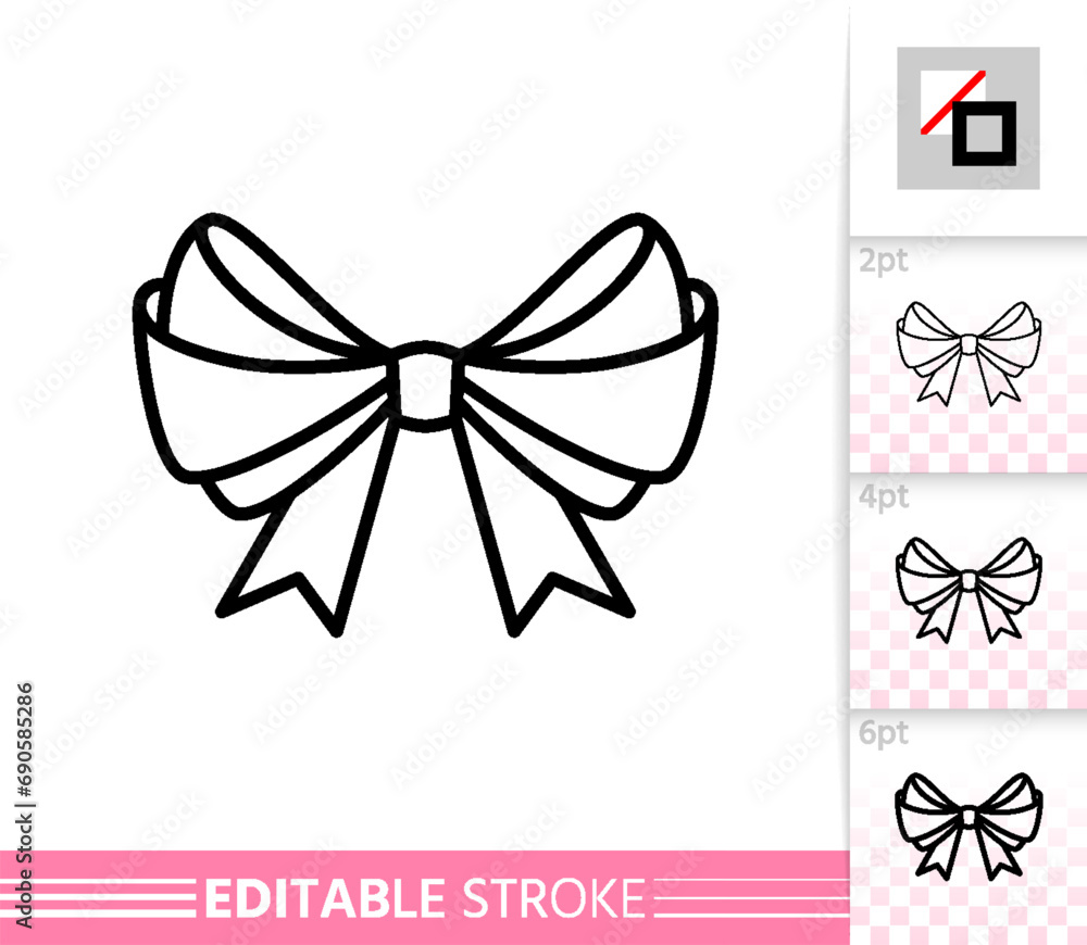 Bow single thin line icon. Ribbon flat banner. Gift design, present ...
