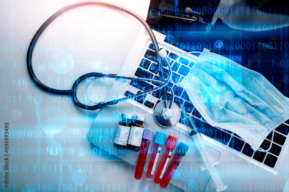 Medicine doctor team working with digital medical interface icons on ...