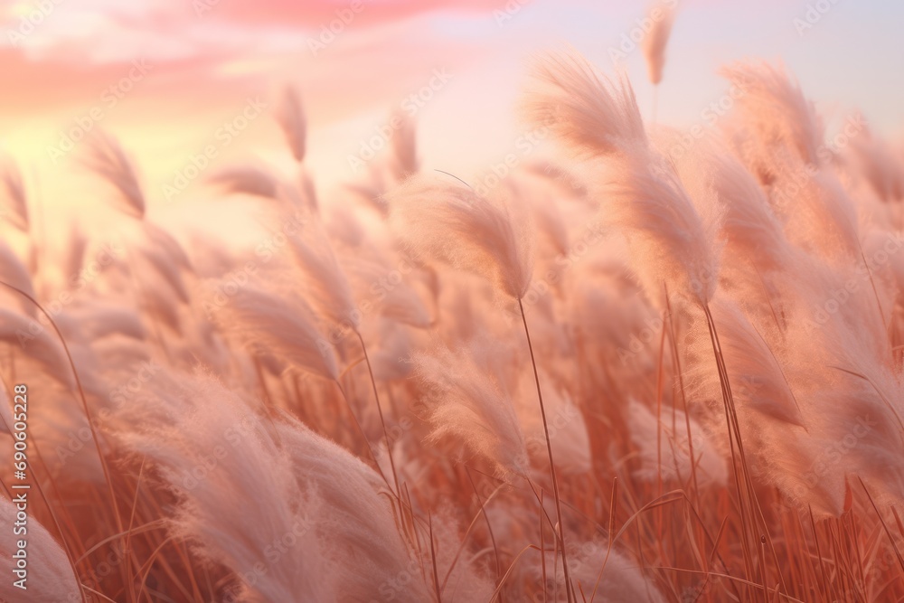 fuzzy pampas grass at pastel pink sunrise background of color of the ...