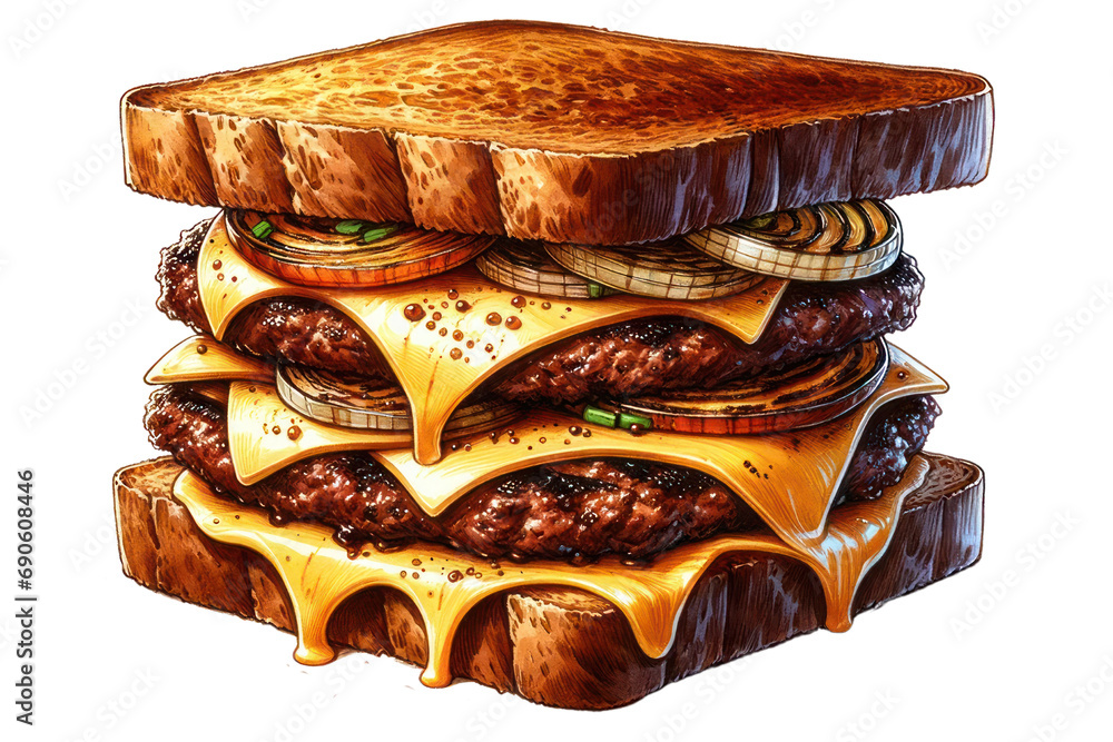 Watercolor Food of Patty Melt , cafe menu , illustration isolated on ...
