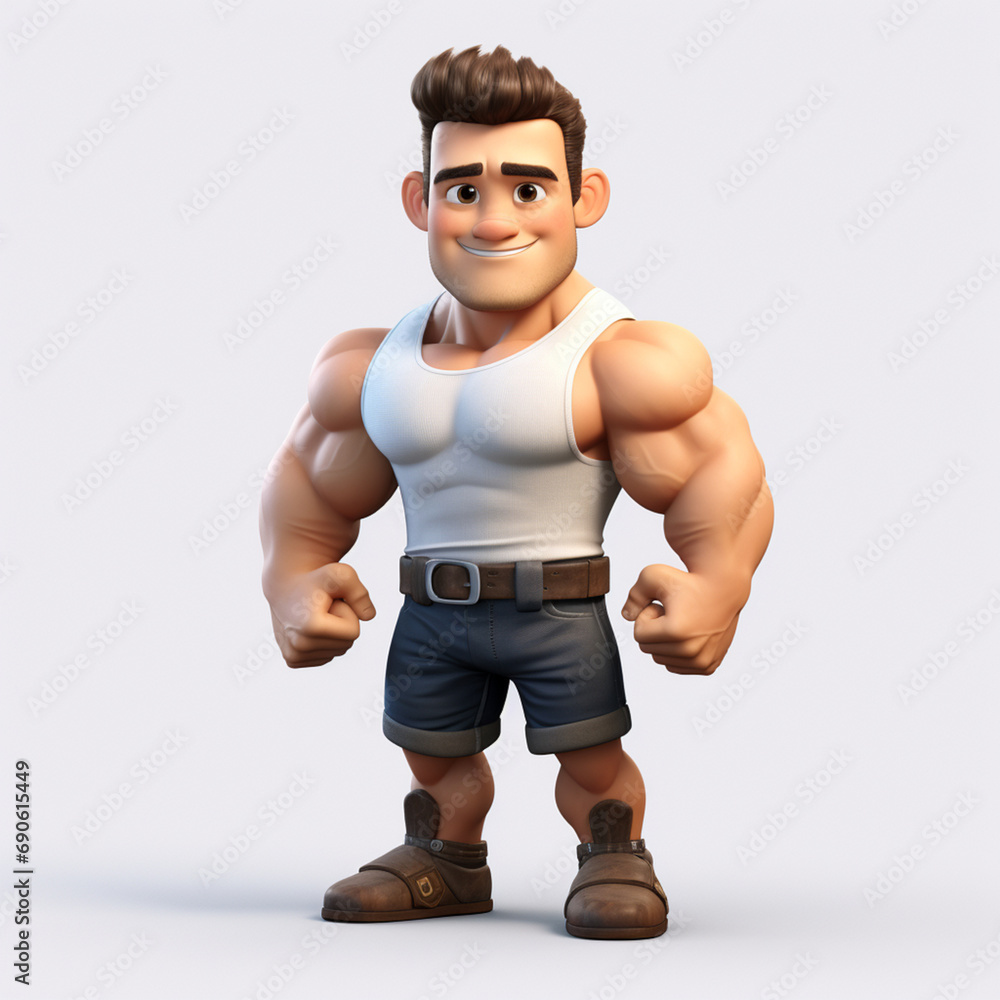 Bodybuilder on a white background. Adorable athlete 3D character ...