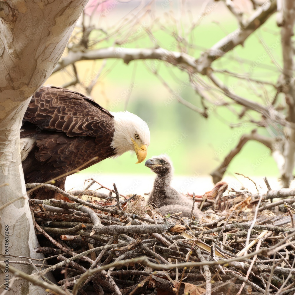 Bald eagle mother with its baby in the nest Stock Photo | Adobe Stock