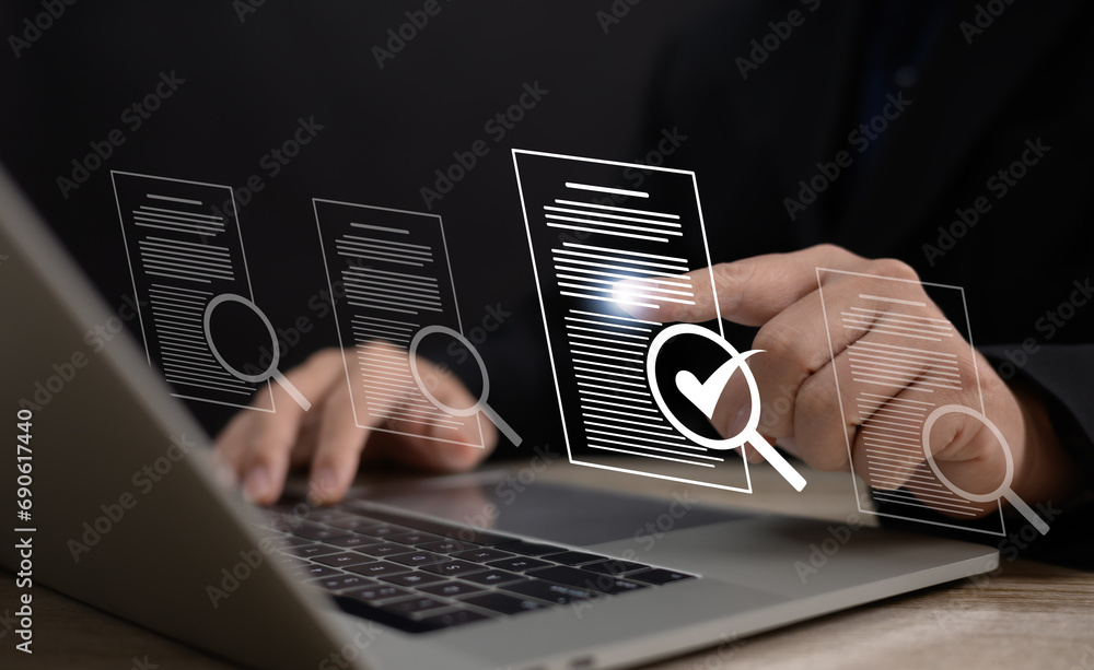 Performance checklist concept : businessman using stylus pen with ...