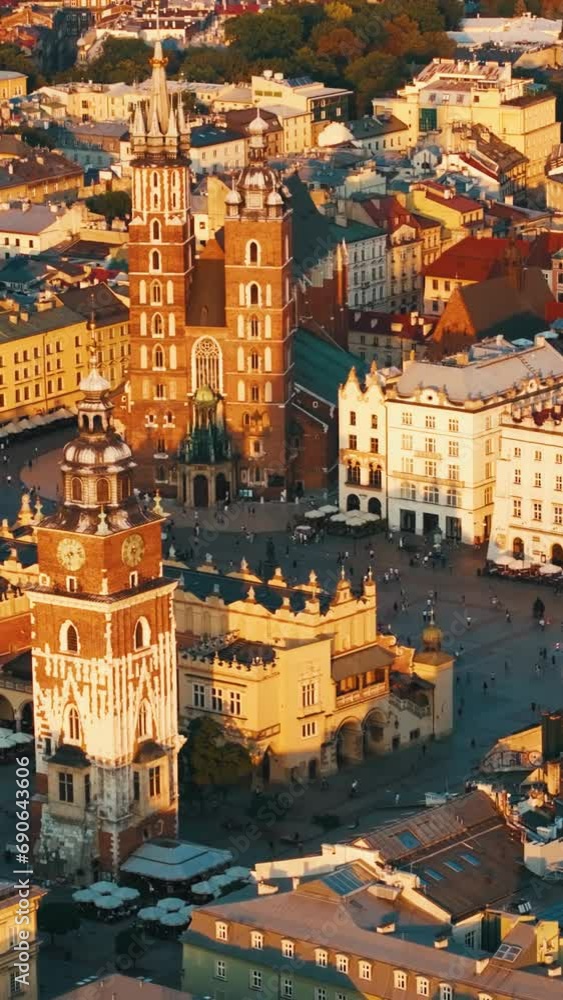 Krakow city old town aerial view drone. Aerial drone view of Krakow's ...
