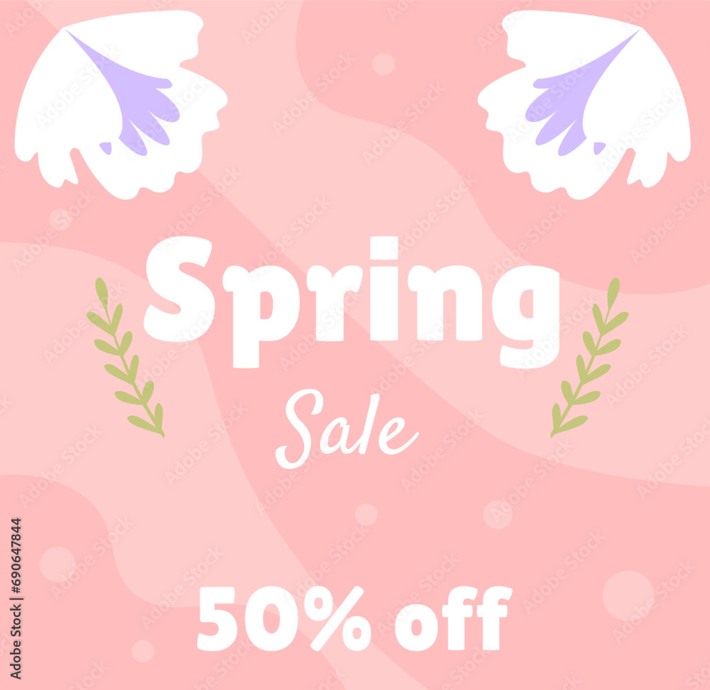 Spring sale social media post. Leaaves and flowers. Special and limited ...