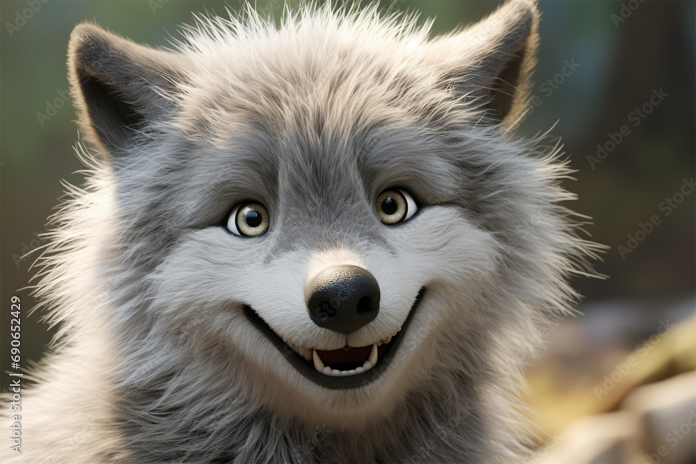 cartoon illustration of a cute wolf smiling Stock Illustration | Adobe ...