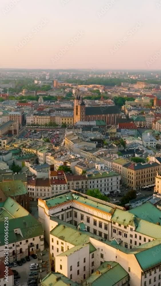 Krakow city old town aerial view drone. Aerial drone view of Krakow's ...