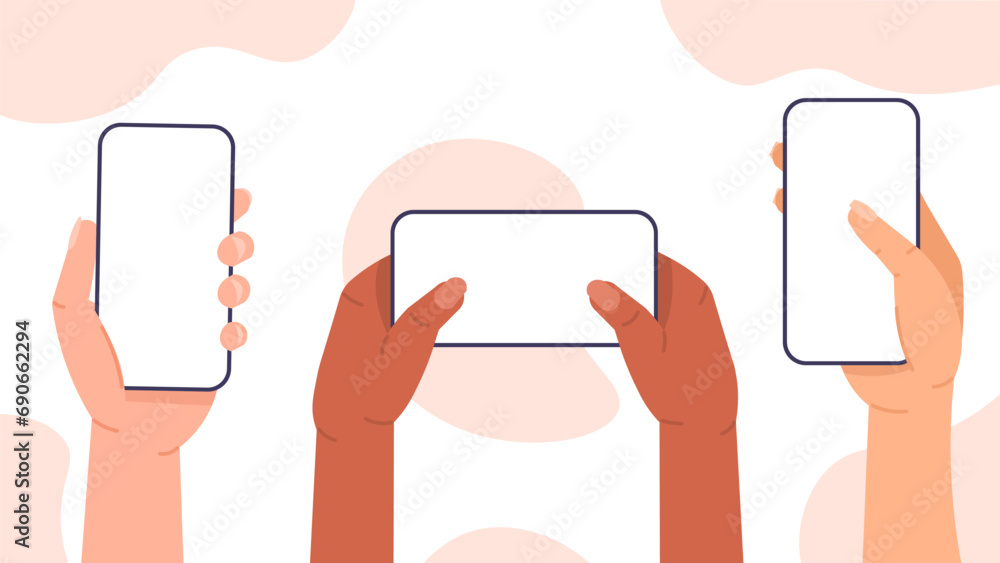 Womans hand holding smartphone set. Young girls with gadget and device ...