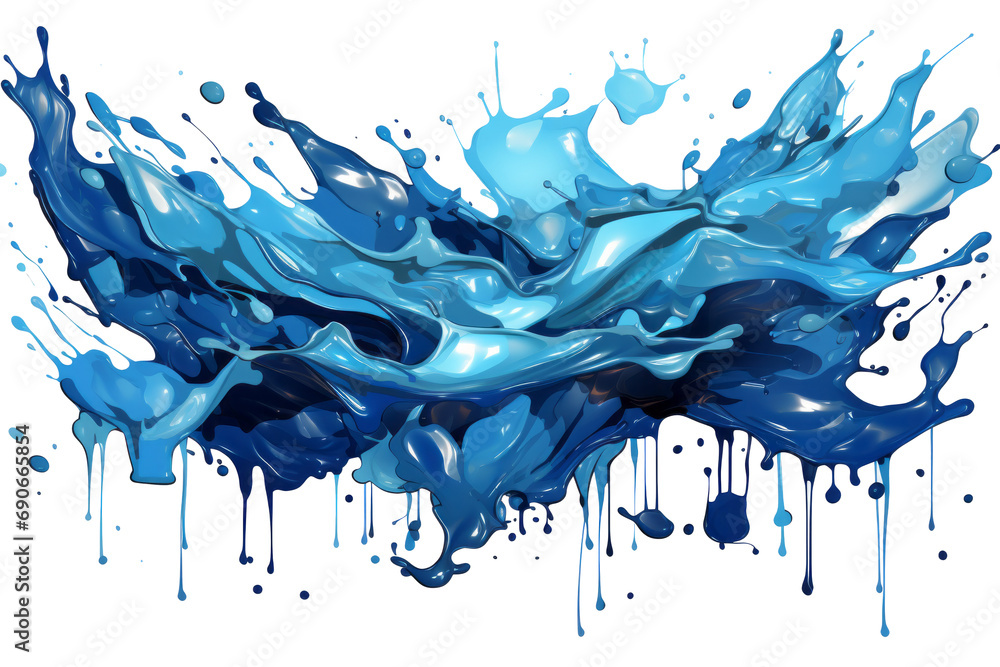 Blue paint splatter, minimal flat vector, isolated on white, 2D design ...