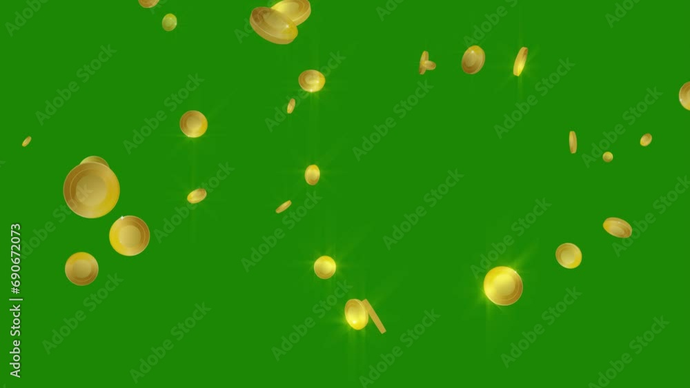 Spinning coins rain on green screen background. Gold coins winning ...