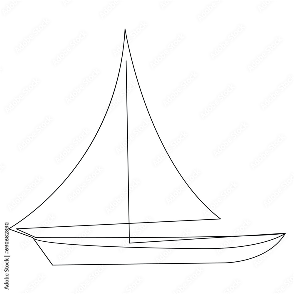 Single line art drawing continuous on sailboat icon and outline vector ...