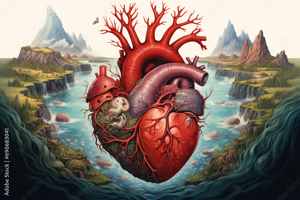 Sea heart with beautiful ocean on background. Stylized heart ...