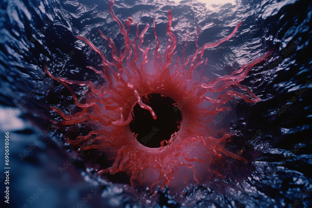 Abstract depiction of a malevolent vortex within a bloom, creating a ...