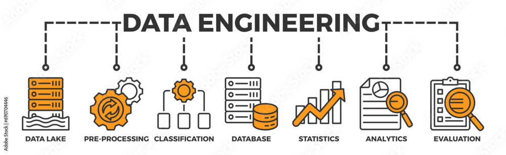 Data engineering banner web icon vector illustration concept with icon ...