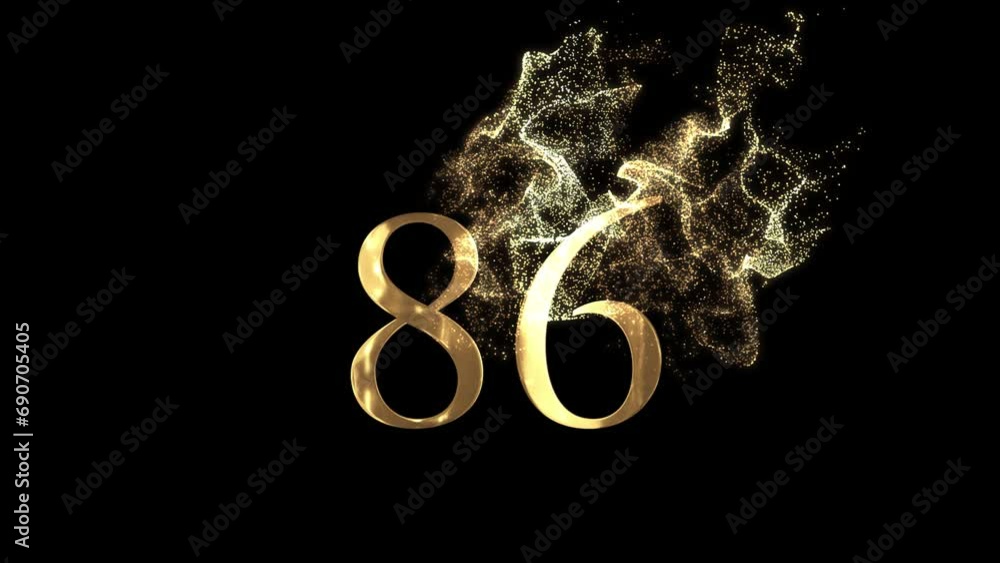 Vidéo Stock Golden number 86 from particles, numbering, eighty six ...