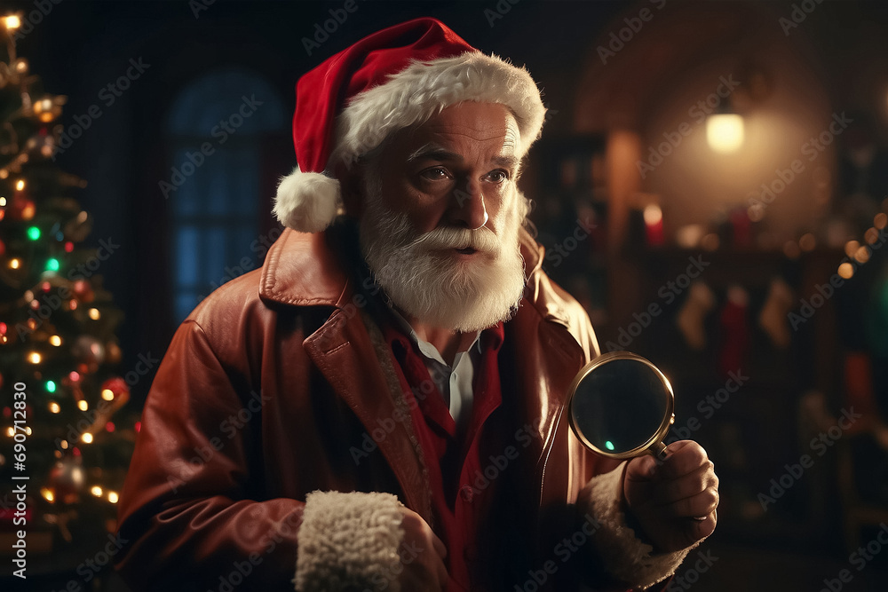 Whimsical illustration of Santa Claus adopting a detective persona ...