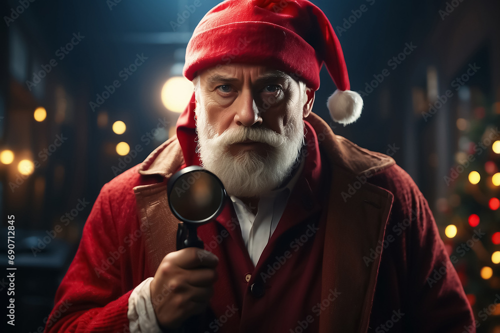Whimsical illustration of Santa Claus adopting a detective persona ...