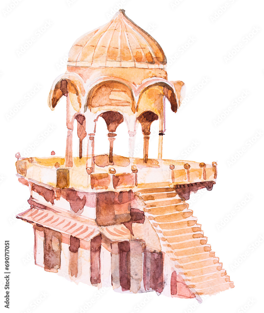 Indian architecture illustration. Watercolor hand painted India ...