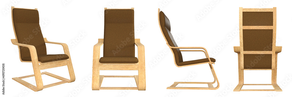 Series of 3D generated chair illustrations isolated on a transparent ...