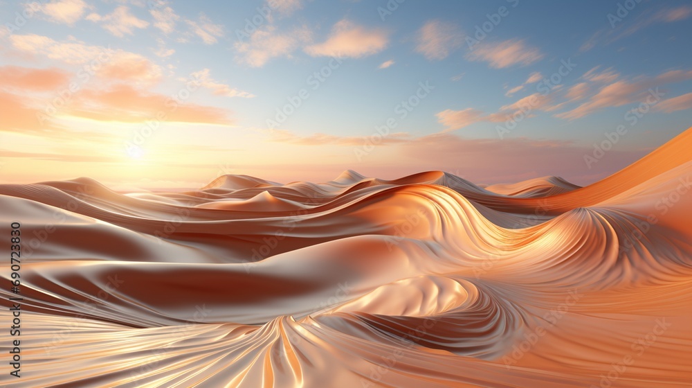 A desert mirage, with shimmering heat waves rising from the sand ...