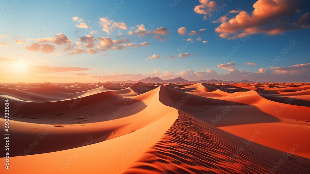 A desert mirage, with shimmering heat waves rising from the sand ...