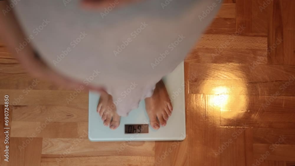 big belly top view. Pregnant girl on the scales. Concept of weight gain ...