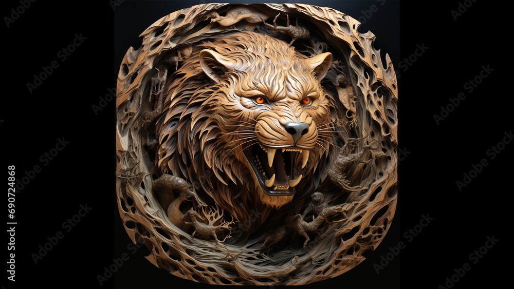 From a block of timber emerges a masterful carving, a beast captured in ...